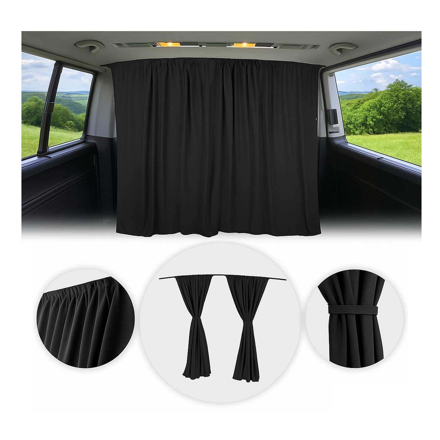 Mercedes Sprinter Cabin Divider Curtains Privacy Curtains Black 2 Curt ...