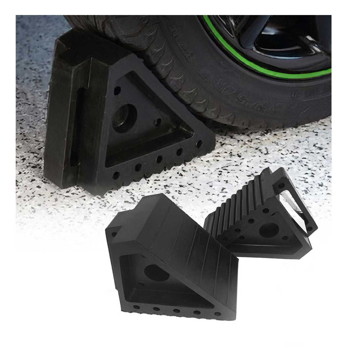 Wheel Tire Chock Blocks Heavy Duty Solid Ribbed Rubber Car Truck & Tra ...