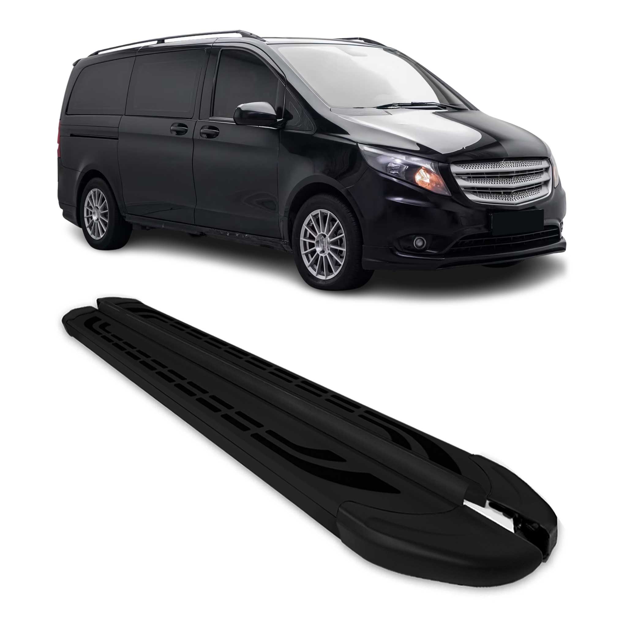 2016-2024 Mercedes Metris L1 L2 Running Boards Side Steps Silver & Bla ...