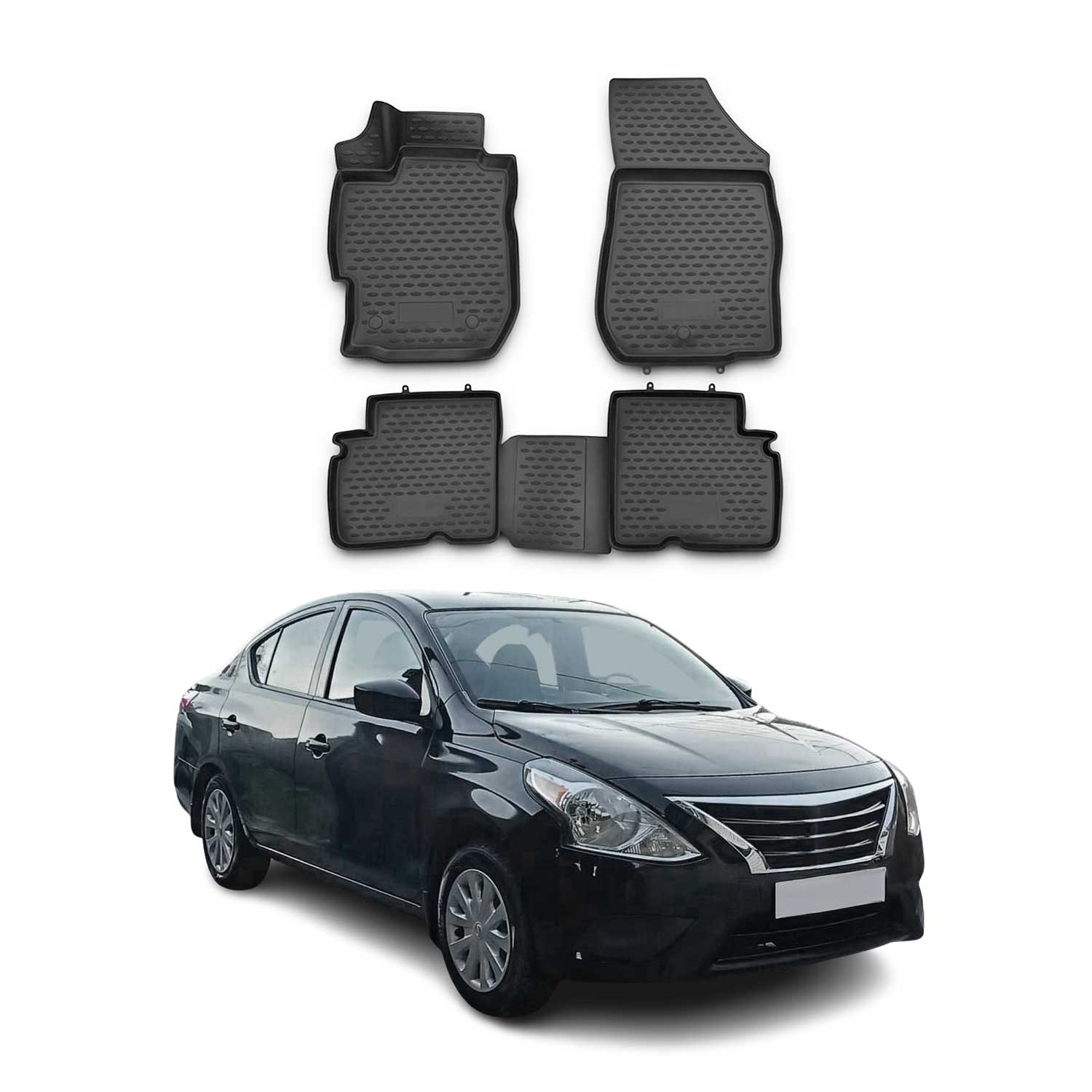 2012-2019 Nissan Versa Sedan Floor Mats Liners Full Set All Weather Bl ...