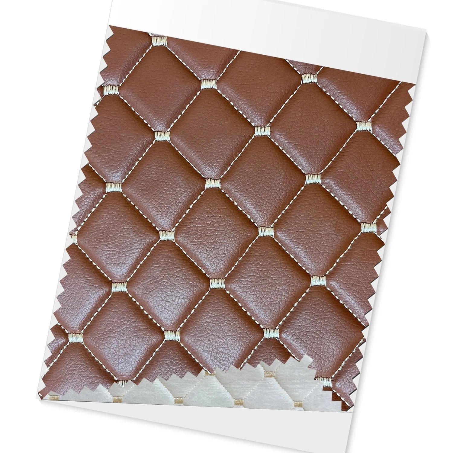 Embossed Brown Faux Leather Lining Cream Stitch Car Upholstery 1 Yardx ...